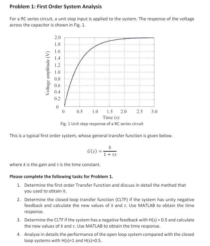 Solved Problem 1: First Order System AnalysisFor a RC series | Chegg.com