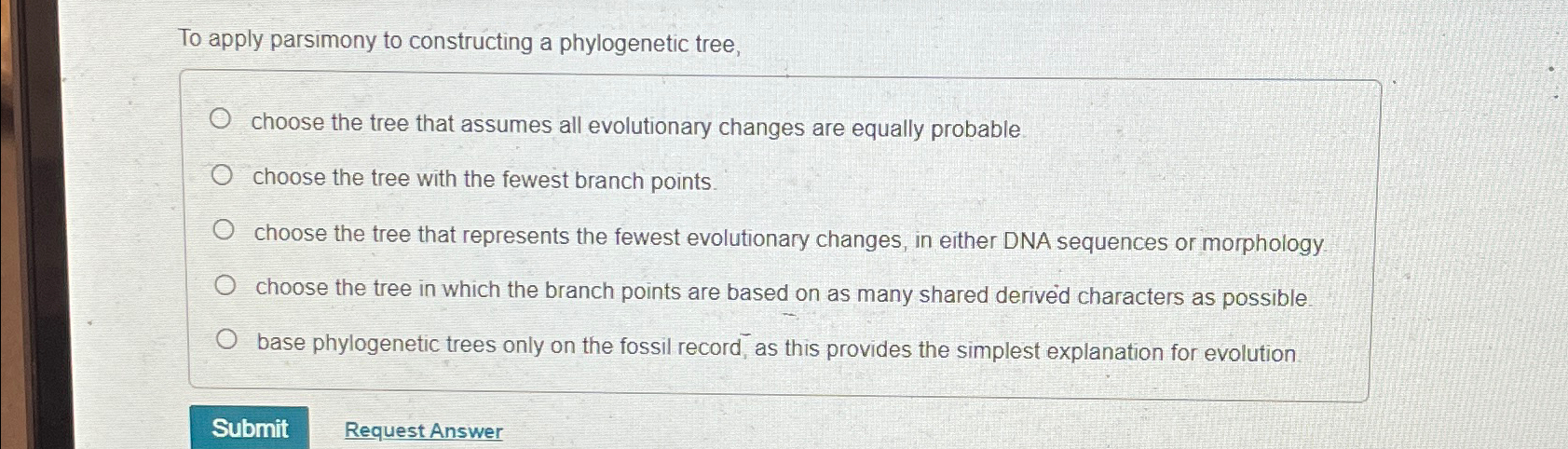 Solved To apply parsimony to constructing a phylogenetic | Chegg.com