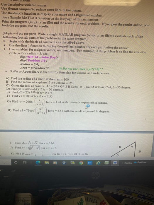 Use descriptive variable names Use format compact to | Chegg.com