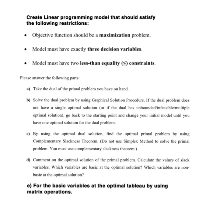 Solved Create Linear programming model that should satisfy | Chegg.com