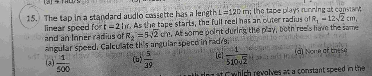 Solved 15. The tap in a standard audio cassette has a length | Chegg.com