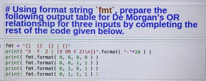 Solved # Using format string 'fmt', prepare the following | Chegg.com
