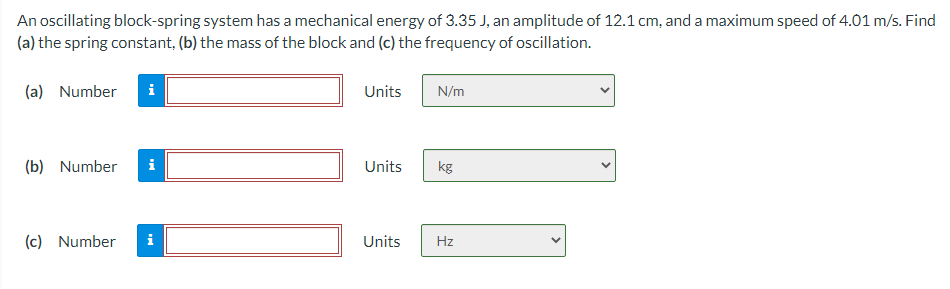 Solved An oscillating block-spring system has a mechanical | Chegg.com