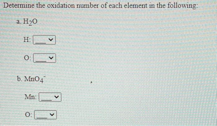 Solved Determine the oxidation number of each element in the | Chegg.com