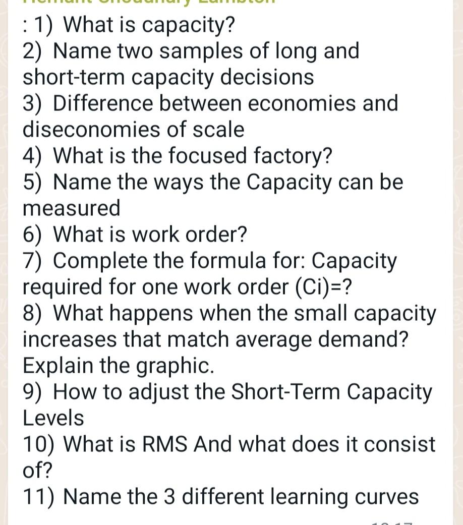 Solved : 1) What is capacity? 2) Name two samples of long | Chegg.com