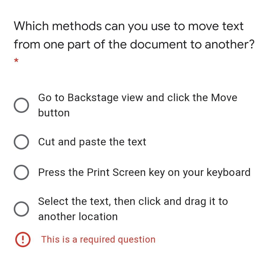 Solved Which methods can you use to move text from one part | Chegg.com