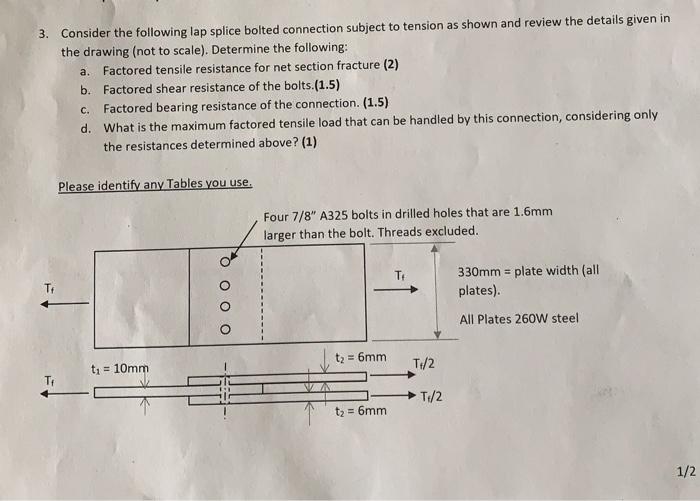 Solved a. 3. Consider the following lap splice bolted | Chegg.com