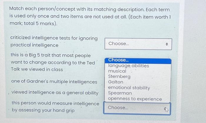 Solved Match each person/concept with its matching | Chegg.com