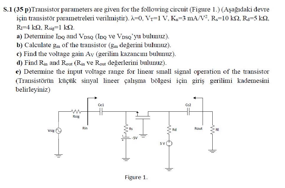 Solved S. 1 (35 ﻿p)Transistor parameters are given for the | Chegg.com