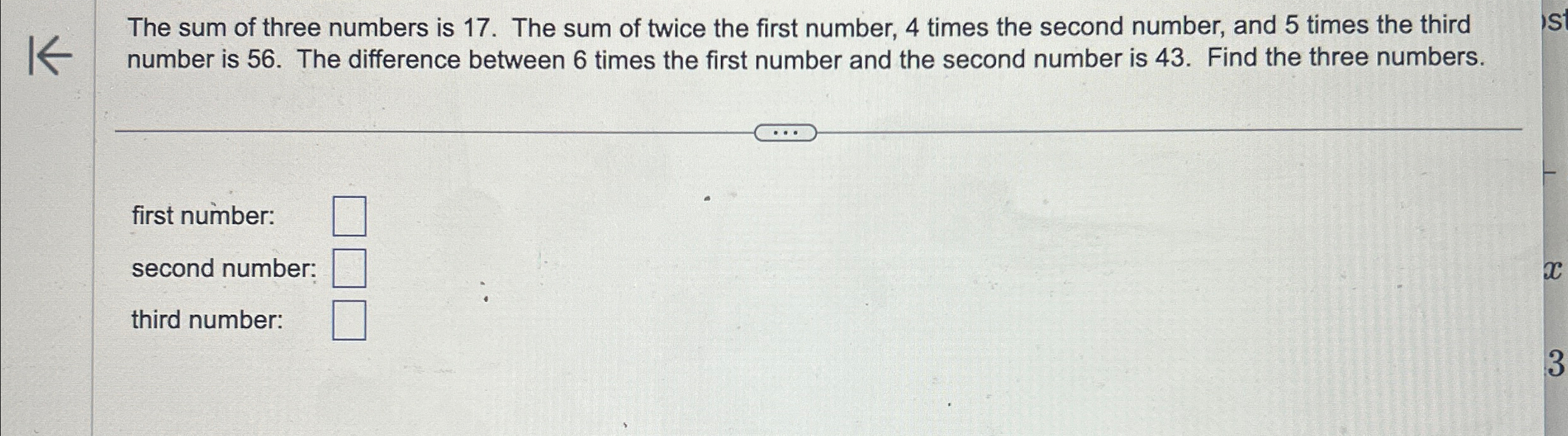 Solved The sum of three numbers is 17 . ﻿The sum of twice | Chegg.com
