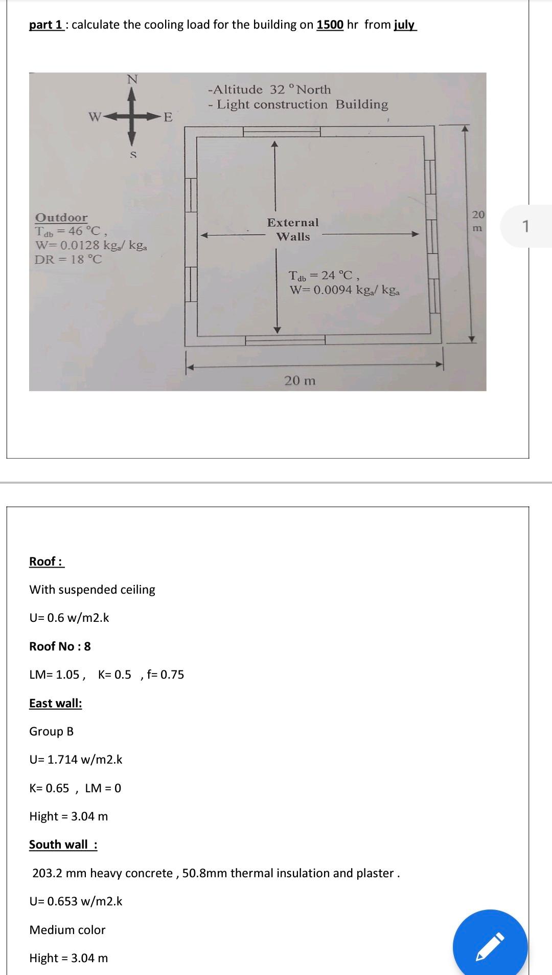 Solved part 1 : calculate the cooling load for the building | Chegg.com