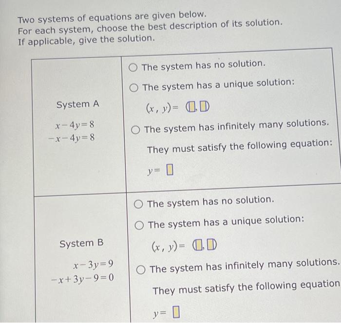 Solved Two systems of equations are given below. For each | Chegg.com