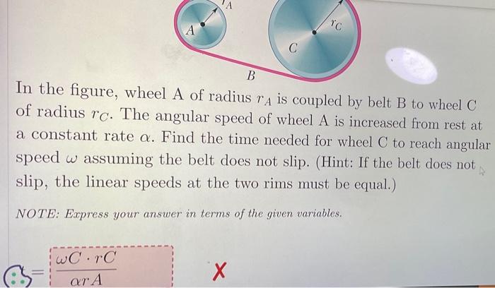 Solved In the figure, wheel A of radius rA is coupled by | Chegg.com