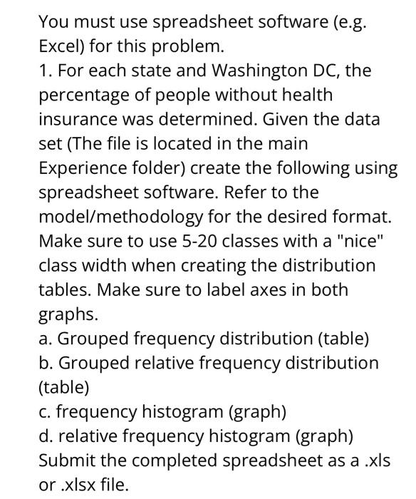Solved You must use spreadsheet software (e.g. Excel) for | Chegg.com