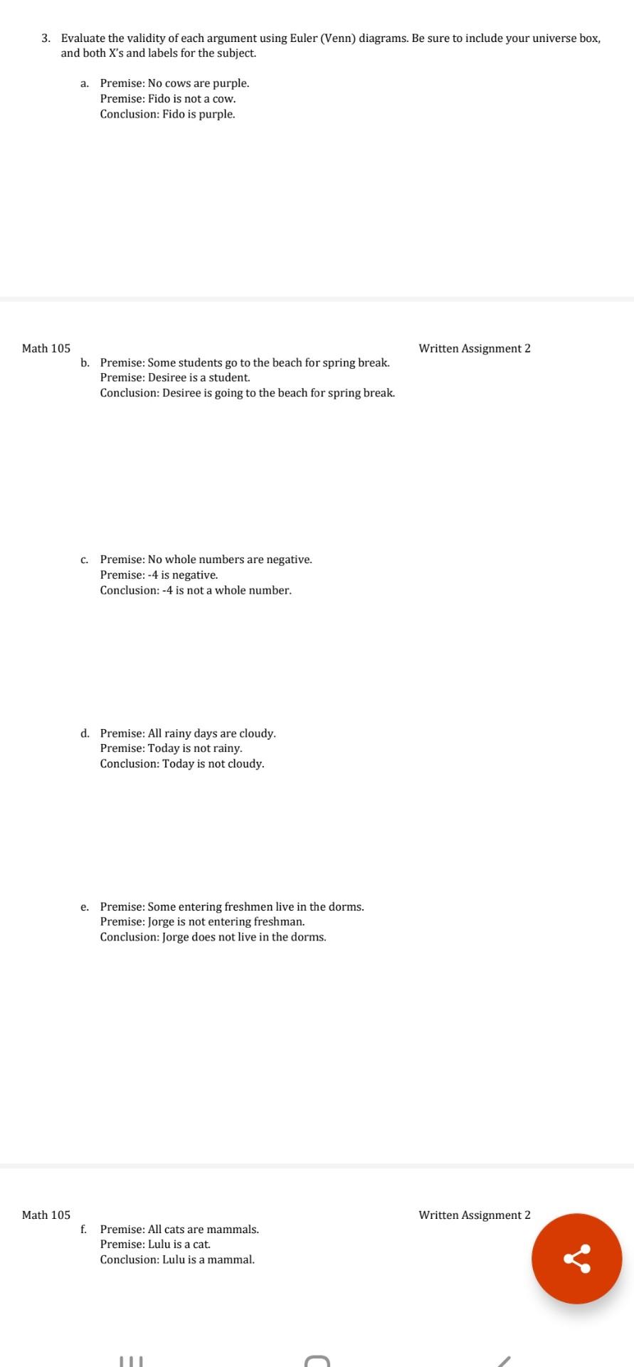 Solved 3. Evaluate the validity of each argument using Euler | Chegg.com