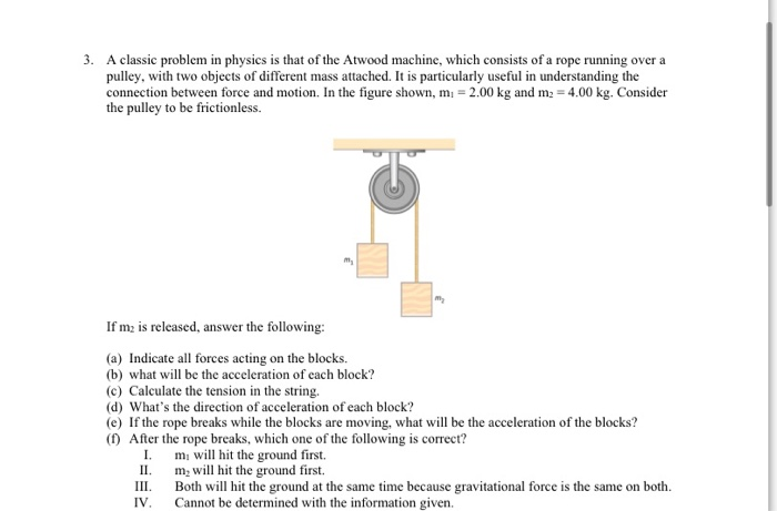 Solved 3. A classic problem in physics is that of the Atwood | Chegg.com