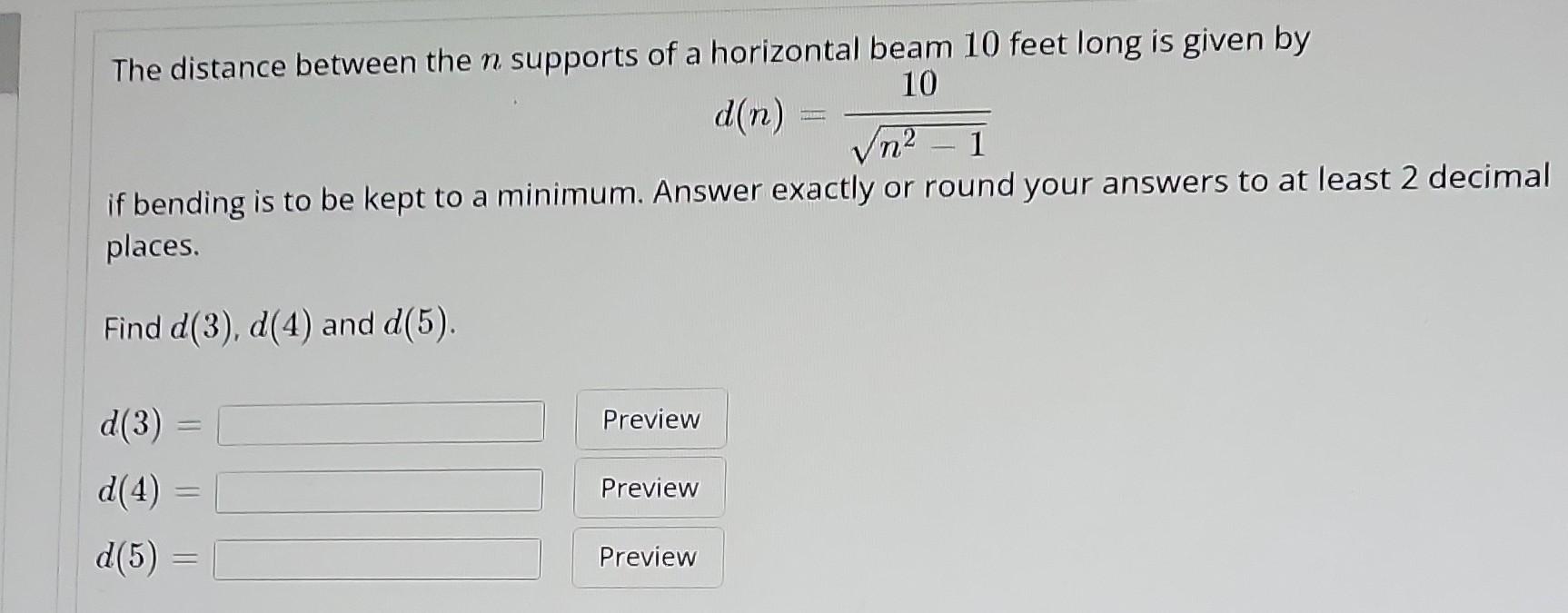 Solved The distance between the n supports of a horizontal | Chegg.com
