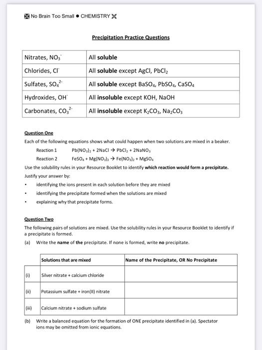 Solved No Brain Too Small CHEMISTRYX Precipitation Practice | Chegg.com