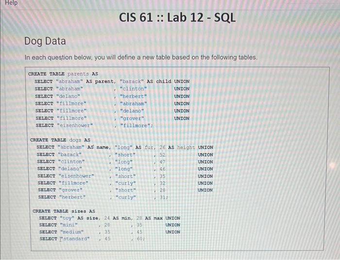 Solved Dog Data In each question below, you will define a | Chegg.com