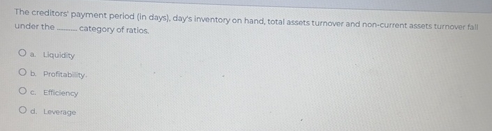 Solved The creditors' payment period (in days), ﻿day's | Chegg.com