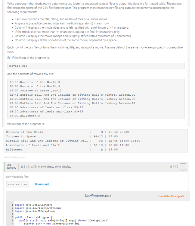 Solved Write a program that reads movie data from a csv | Chegg.com