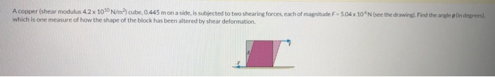 Solved A copper (shear modulus 4.2 x 100 N/m2 cube, 0.445 | Chegg.com