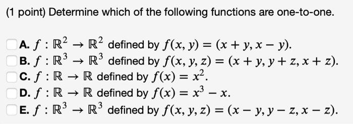 Solved (1 point) Determine which of the following functions | Chegg.com