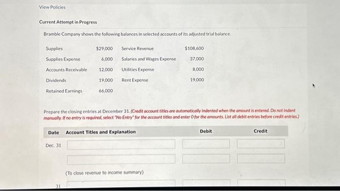 Solved View Policies Current Attempt in Progress Bramble | Chegg.com