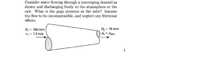 Solved Consider water flowing through a converging channel | Chegg.com