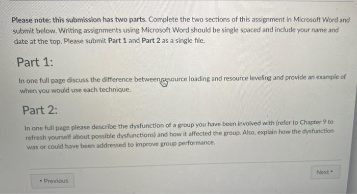 Solved Please note: this submission has two parts. Complete | Chegg.com