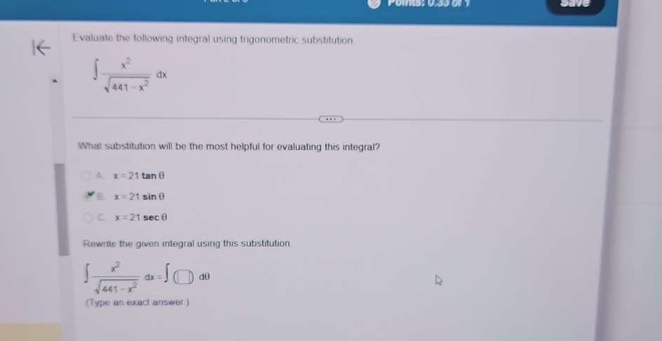 Solved Evaluate the following integral using trigonometric | Chegg.com