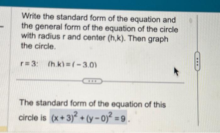 Solved Write the standard form of the equation and the | Chegg.com