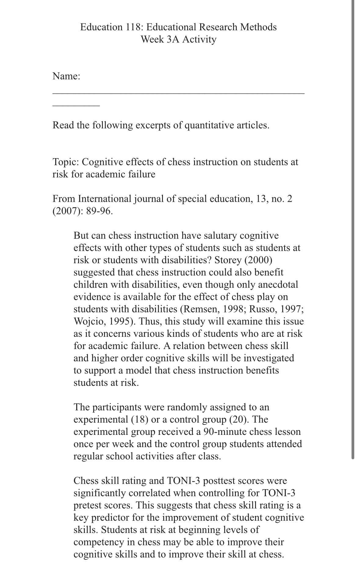Solved Education 118: Educational Research Methods Week 3A | Chegg.com