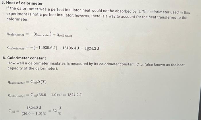 Solved Lab Data Verify your calculation. Temperature of cold | Chegg.com