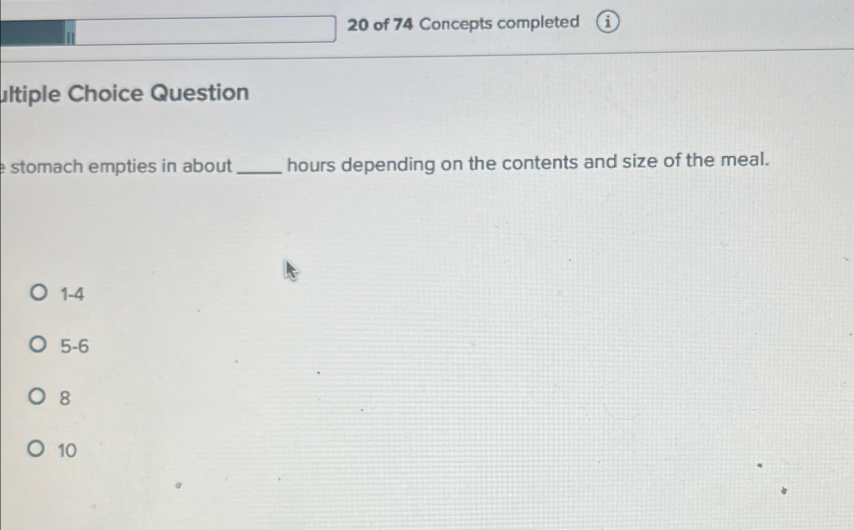 Solved 20 ﻿of 74 ﻿Concepts completed(i)ultiple Choice | Chegg.com