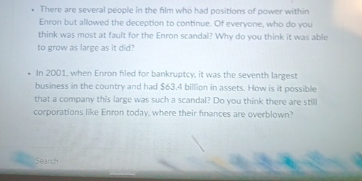 Solved in Video Enrons, There are several people in the film | Chegg.com