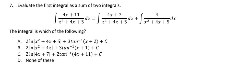 Solved Evaluate the first integral as a sum of two | Chegg.com