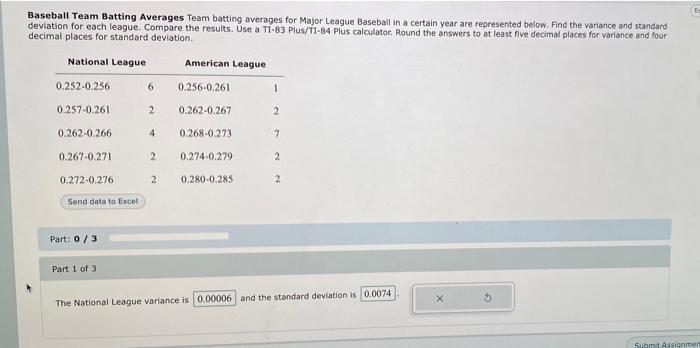 Solved Baseball Team Batting Averages Team batting averages | Chegg.com