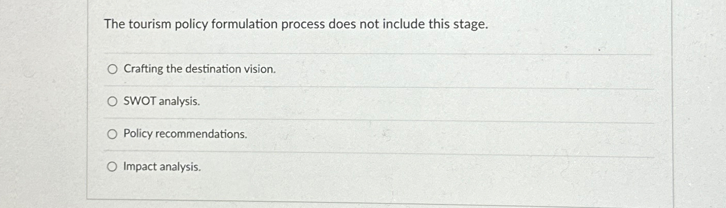 The tourism policy formulation process does not | Chegg.com