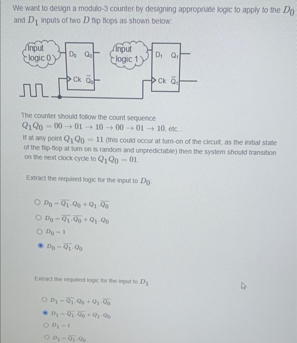 Solved We want to design a modulo-3 counter by designing | Chegg.com