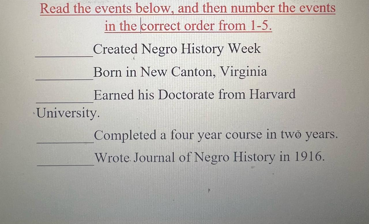 Solved Read the events below, and then number the events in | Chegg.com