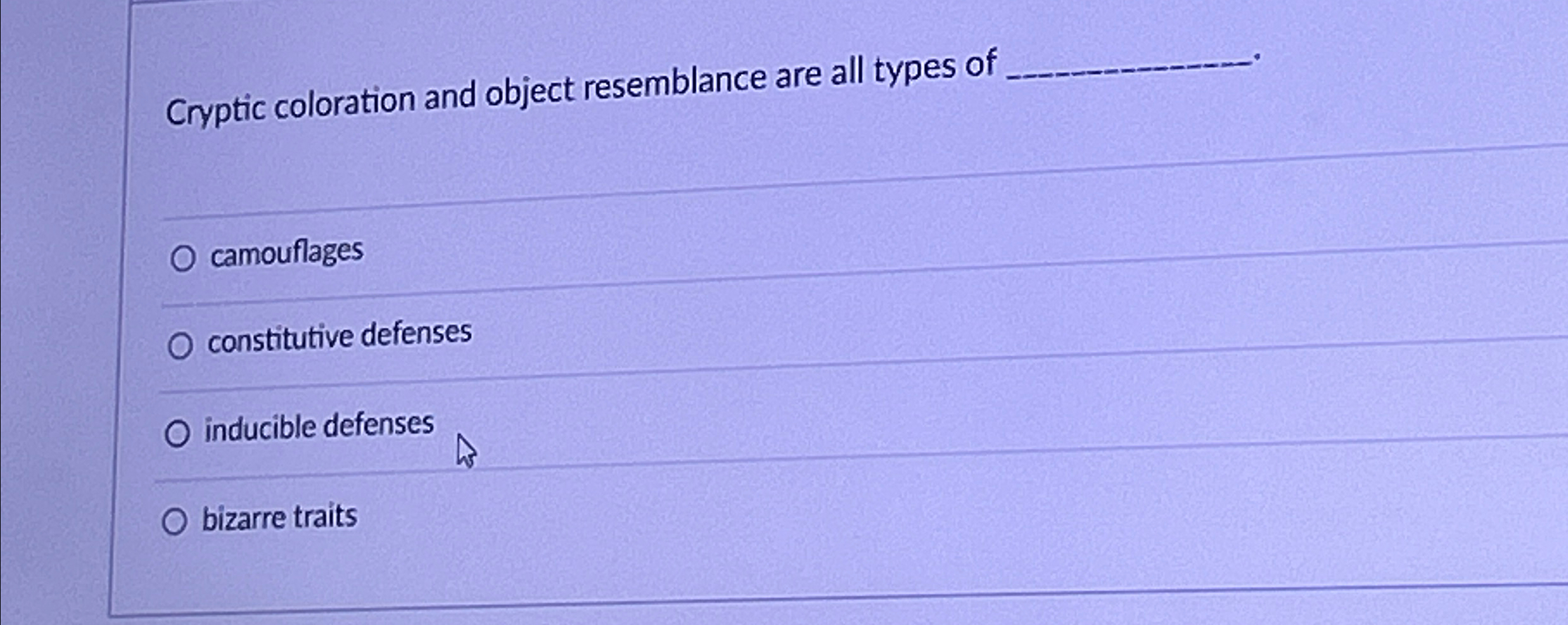 Solved Cryptic coloration and object resemblance are all | Chegg.com