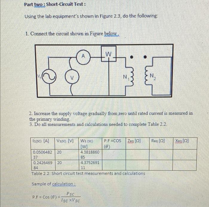 Solved Part two: Short-Circuit Test: Using the lab | Chegg.com