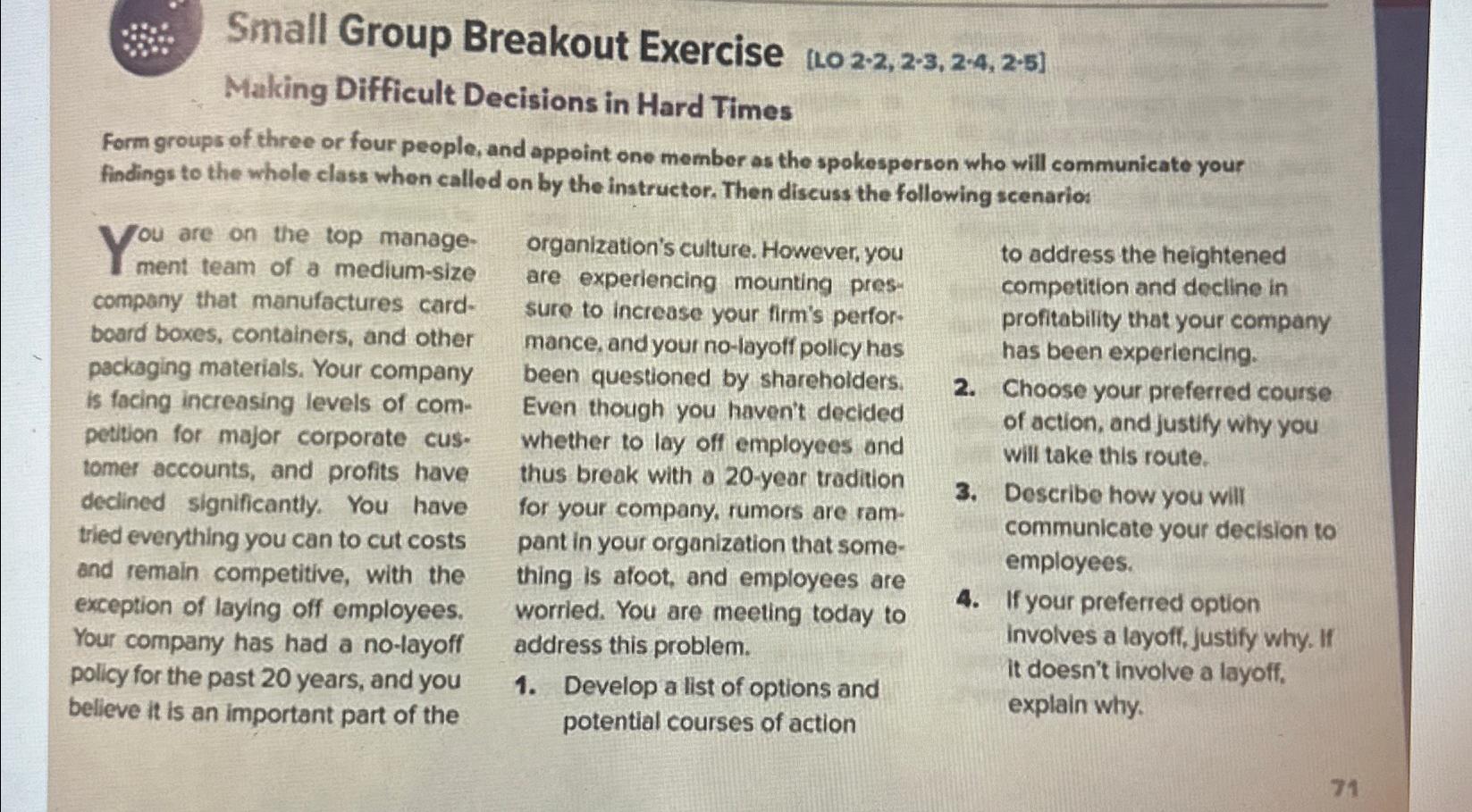 Solved Small Group Breakout Exercise | Chegg.com