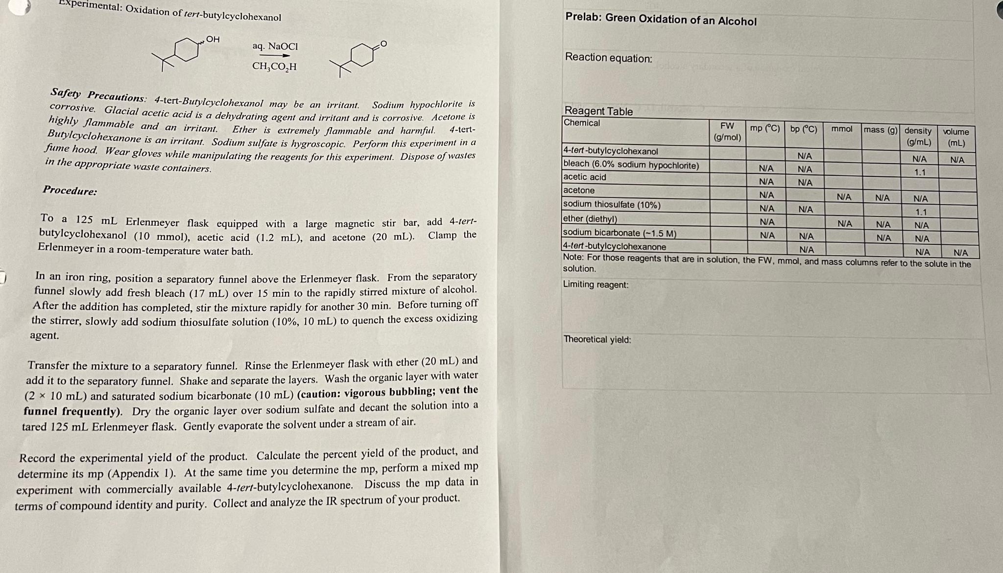 Solved Prelab green oxidation of an alcoholThe experiment is | Chegg.com