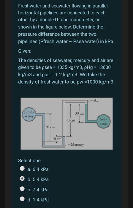 Solved Freshwater and seawater flowing in parallel | Chegg.com