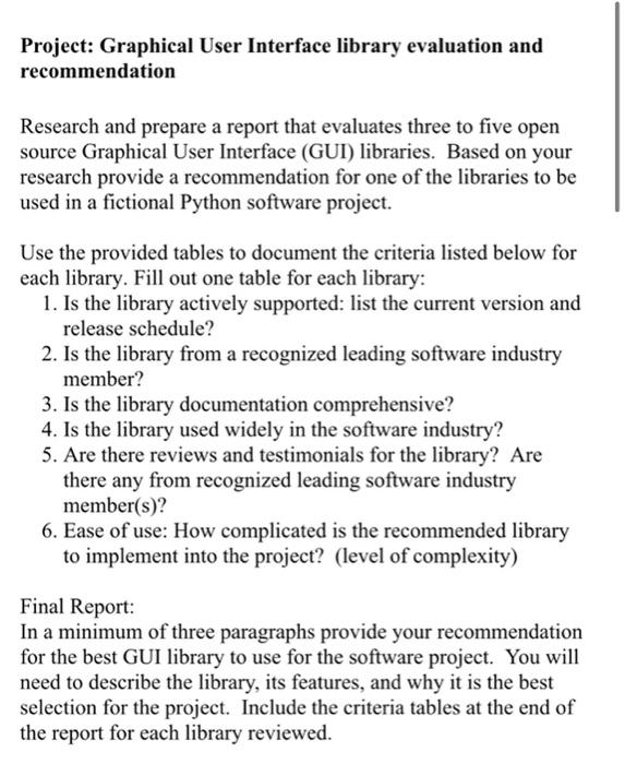 Solved Project: Graphical User Interface library evaluation | Chegg.com
