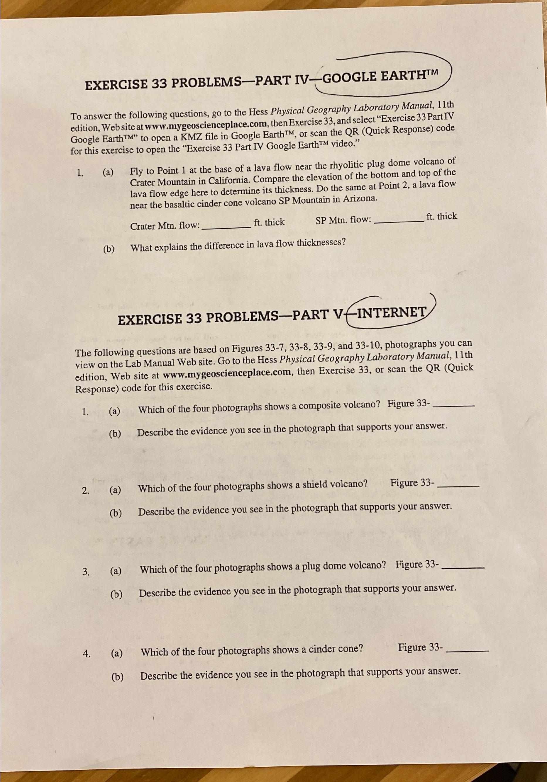 Solved EXERCISE 33 ﻿PROBLEMS-PART IV-GOOGLE EARTH ?TMTo | Chegg.com