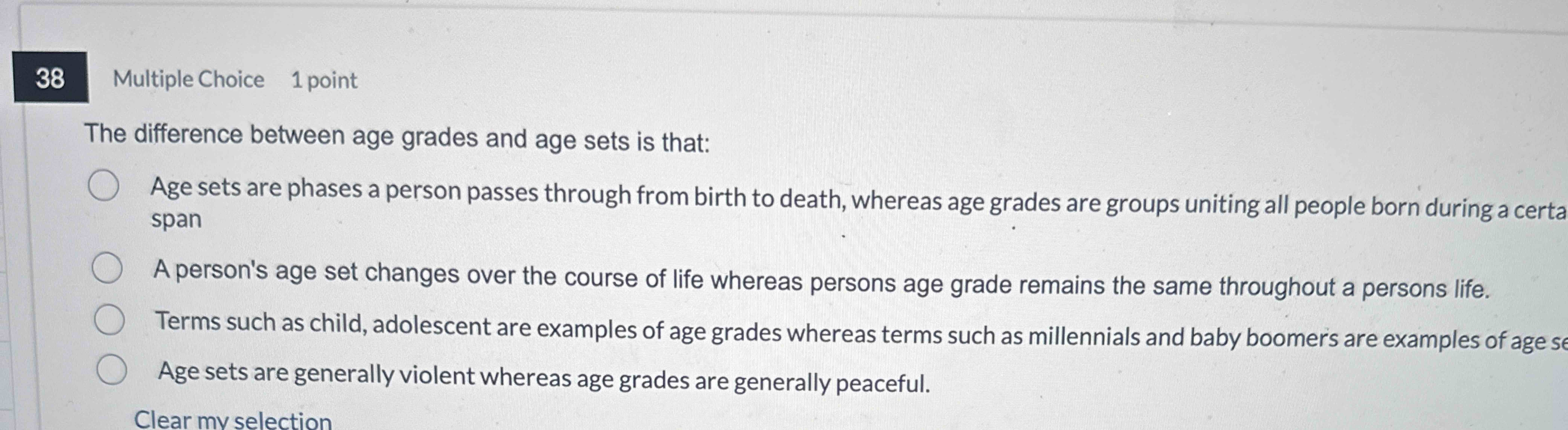 Solved 38Multiple Choice 1 ﻿pointThe difference between age | Chegg.com