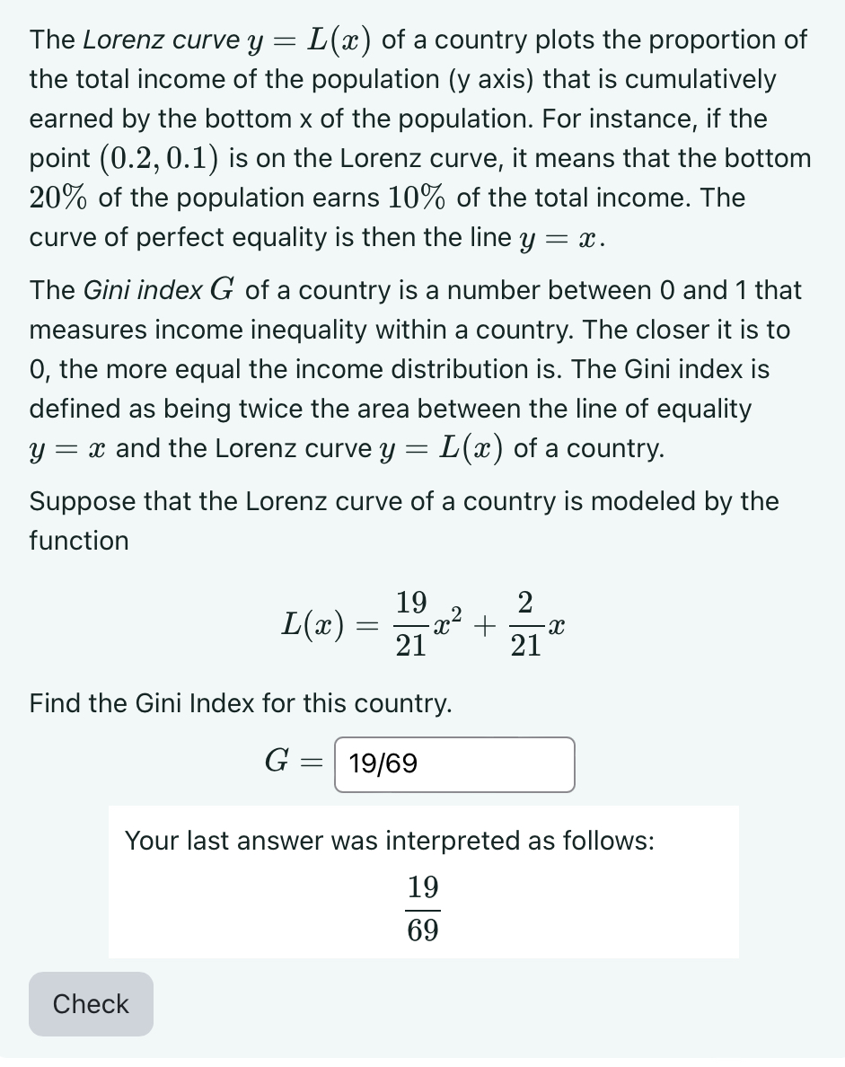 Solved The Lorenz curve y=L(x) ﻿of a country plots the | Chegg.com